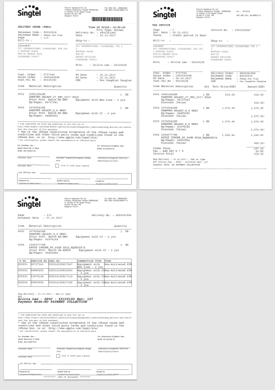 新加坡 Singtell 公用事业账单模板