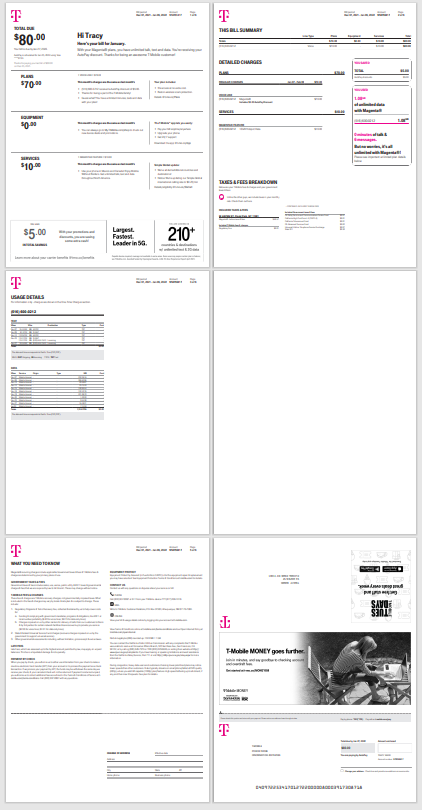 美国 T-Mobile 账单模板