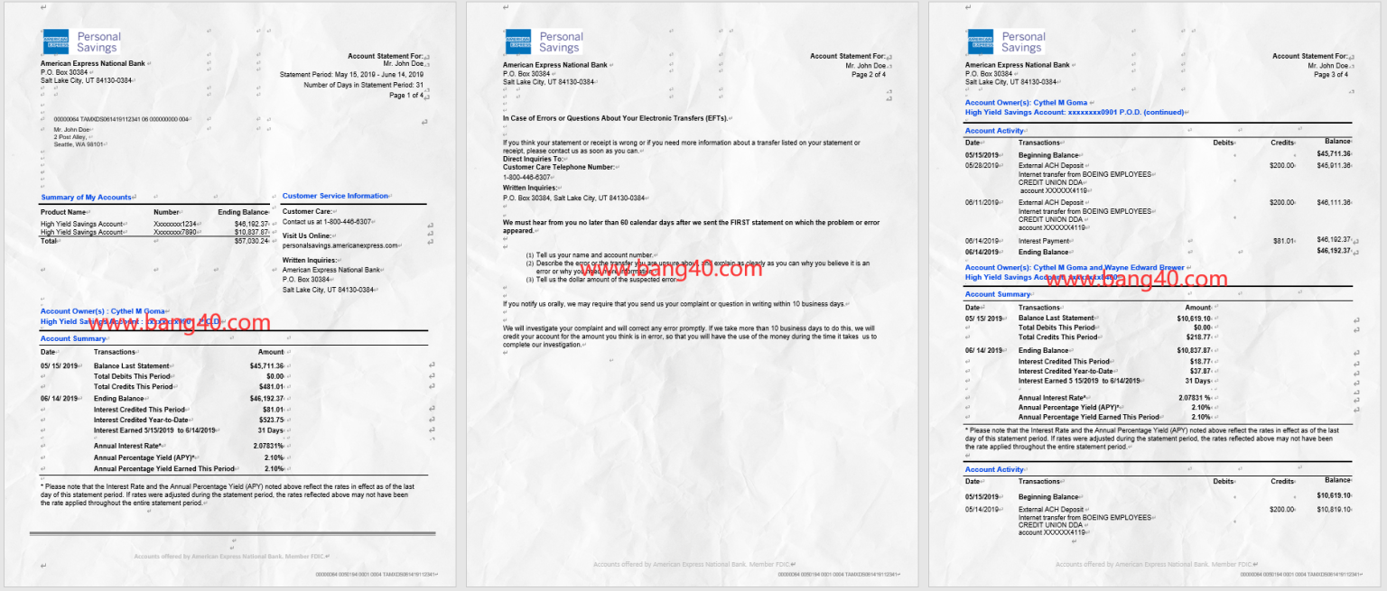 美国运通银行对账单模板（Word 格式）