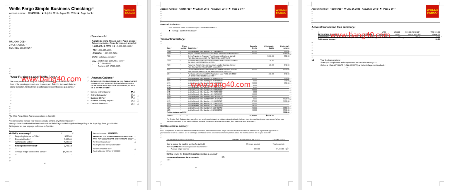 Word格式的富国银行对账单模板