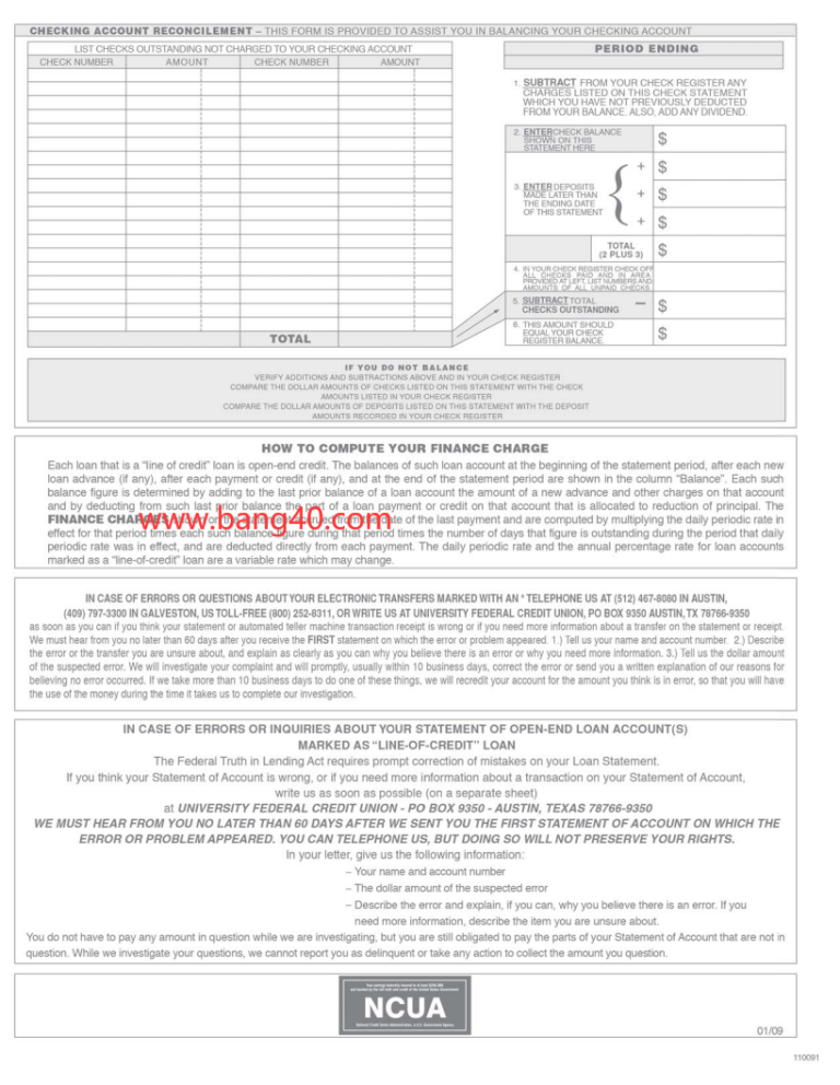 大学联邦信用合作社UFCU 声明PDF模板UFCU Statement Template-帮司令