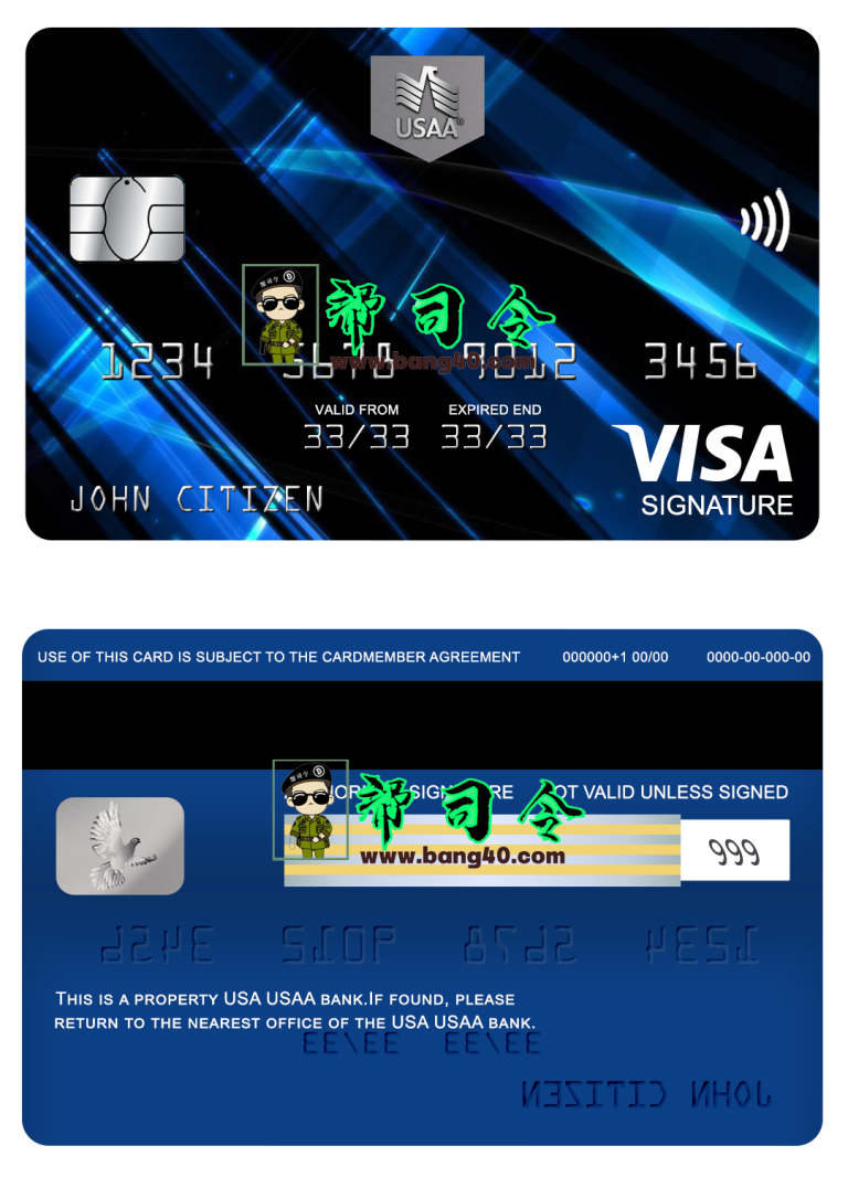 美国 USAA 银行 Visa 签名卡 PSD 模板