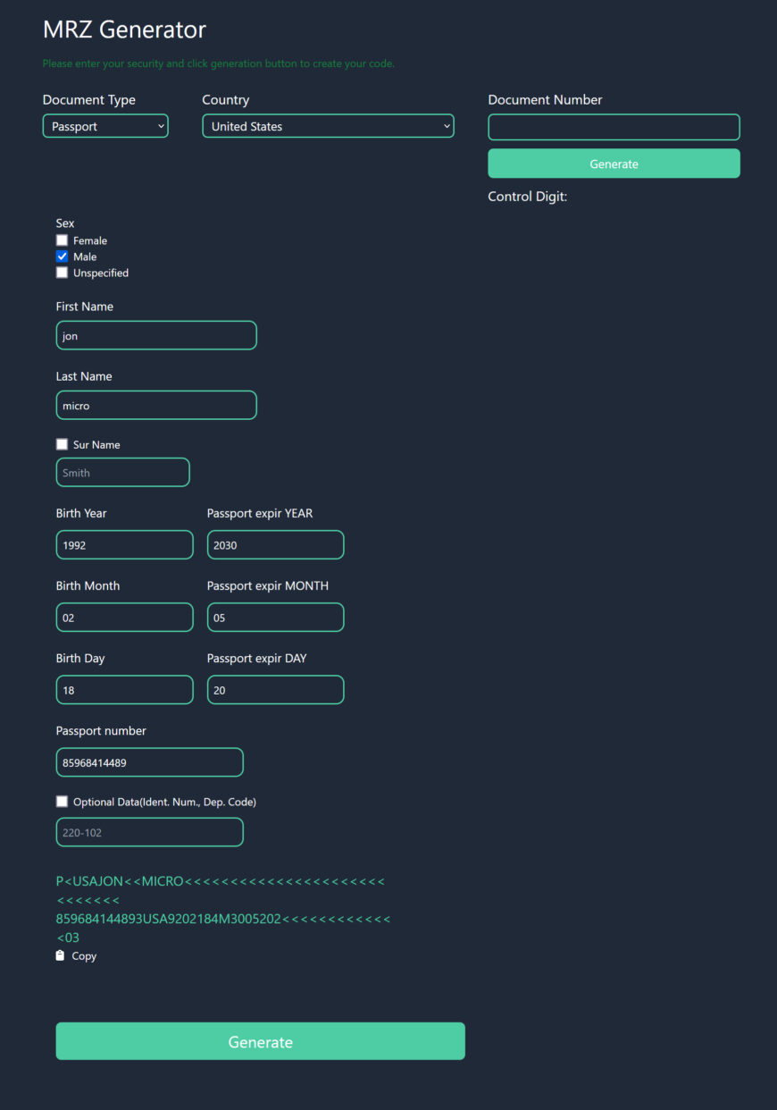 2024年最新护照 MRZ 生成器软件 – 身份证和签证模板