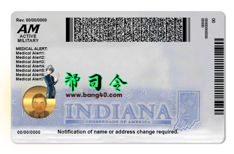 PSD 格式的美国印第安纳州 ID 模板