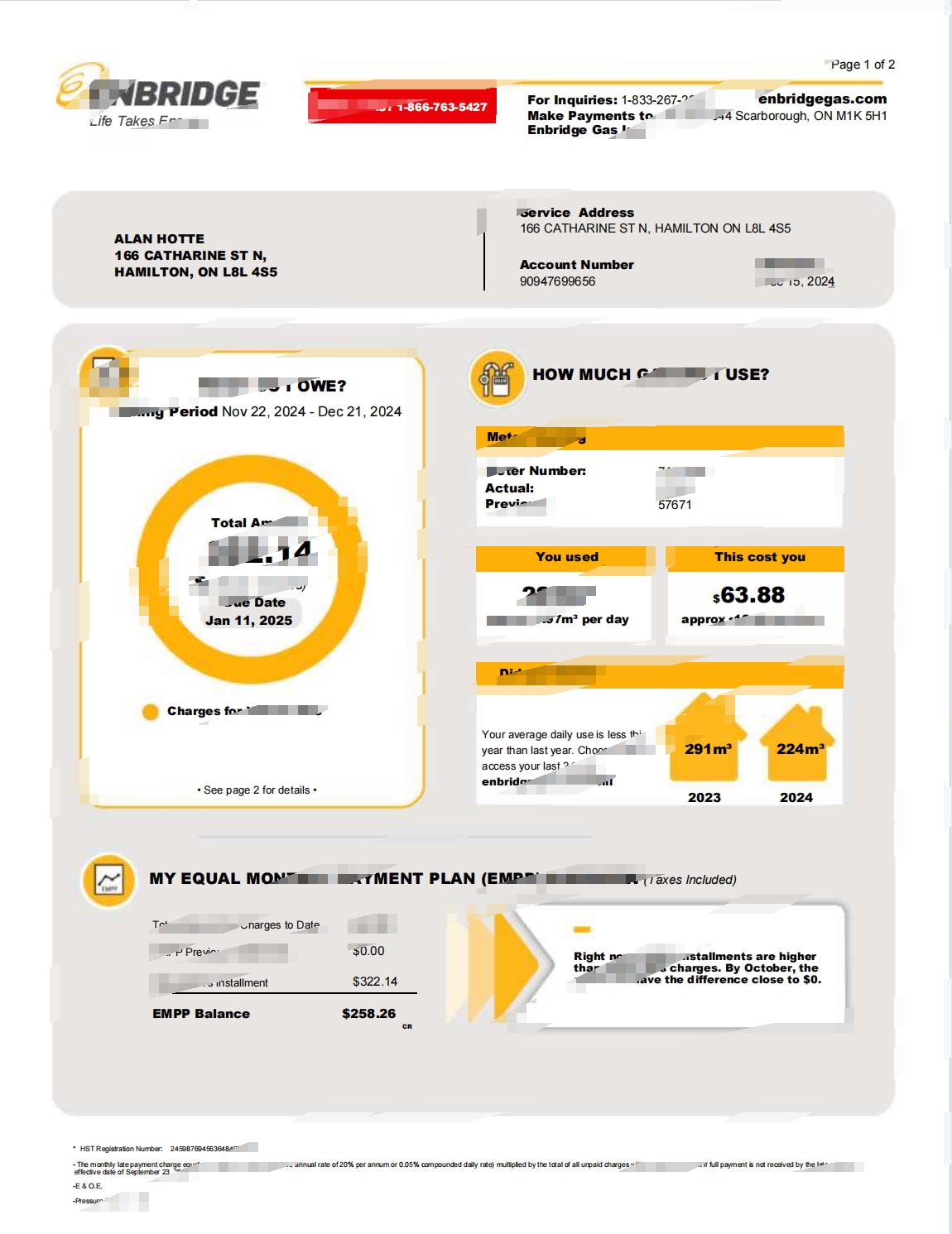 加拿大 Enbridge Gas 公用事业账单指南模板（Word 和 PDF 格式）